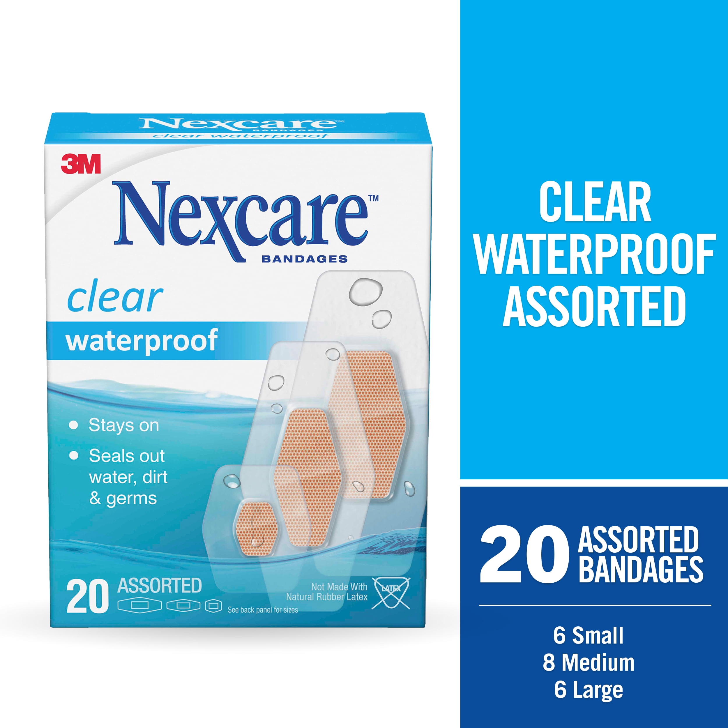Nexcare Waterproof Clear Bandages, Assorted Sizes, 20 Count - Walmart.com