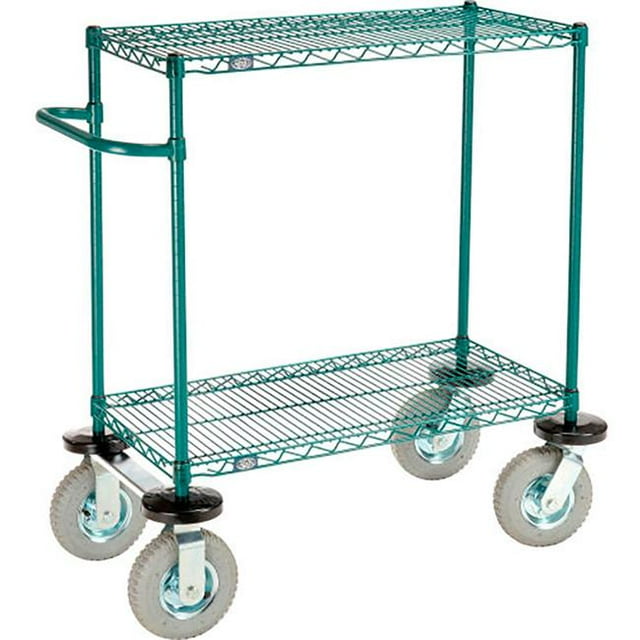 Nexel 2 Shelf Cart, Poly-Green, 36"L x 18"W x 43"H, Pneumatic Rigid ...