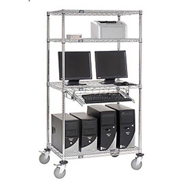 Nexel 250115 4-Shelf Mobile Wire Computer LAN Workstation with Keyboard ...