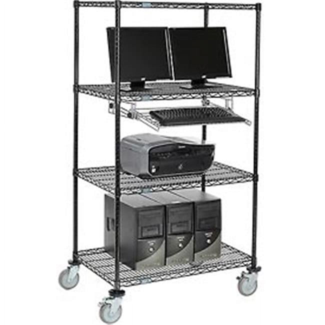 Nexel 250115BK 4-Shelf Mobile Wire Computer LAN Workstation with ...