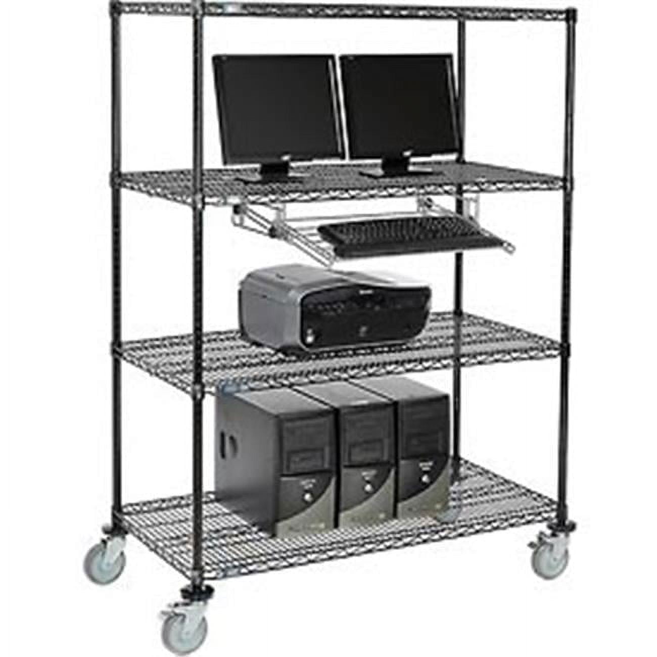 Nexel 250116BK 4-Shelf Mobile Wire Computer LAN Workstation with ...