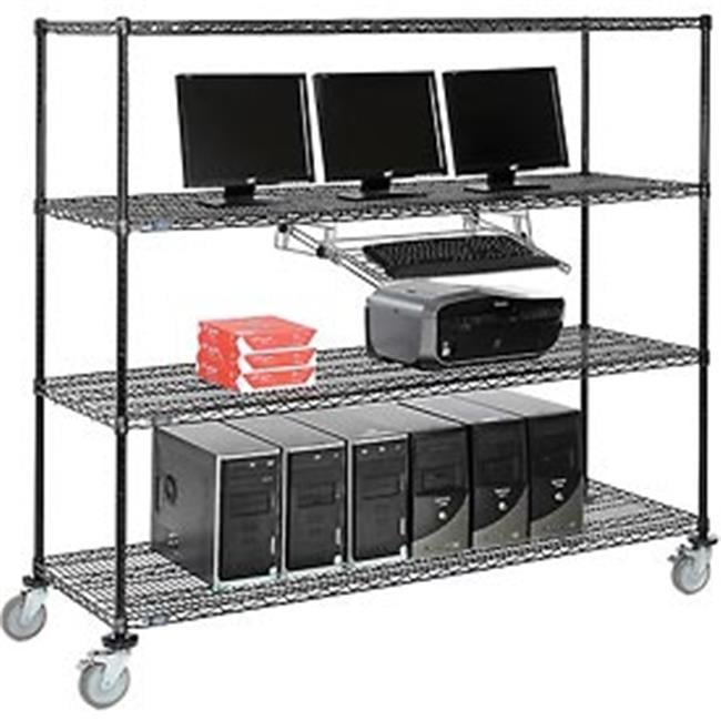 Nexel 250198BK 4-Shelf Mobile Wire Computer LAN Workstation with ...