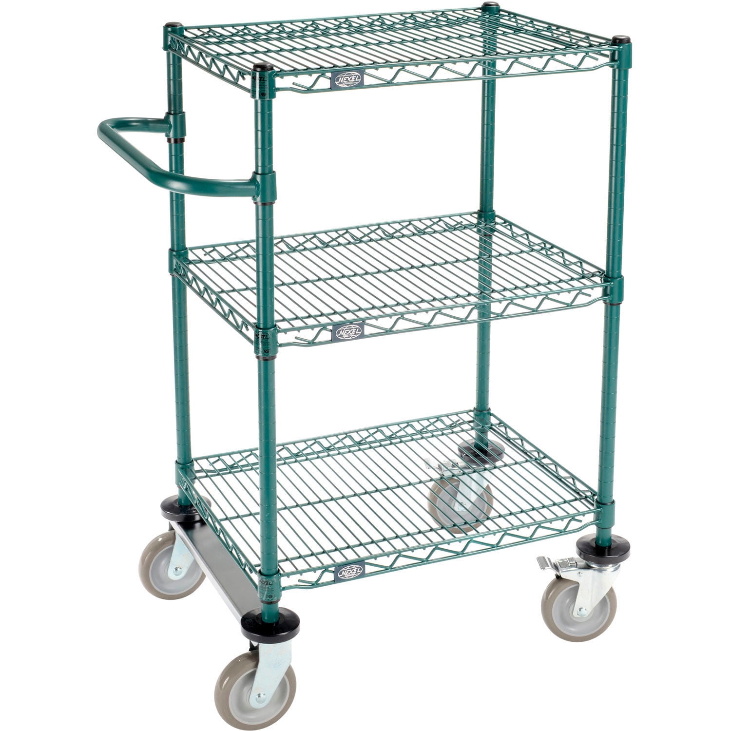 Nexel 3 Shelf Cart, Poly-Green, 24"L x 18"W x 40"H, Polyurethane Rigid ...