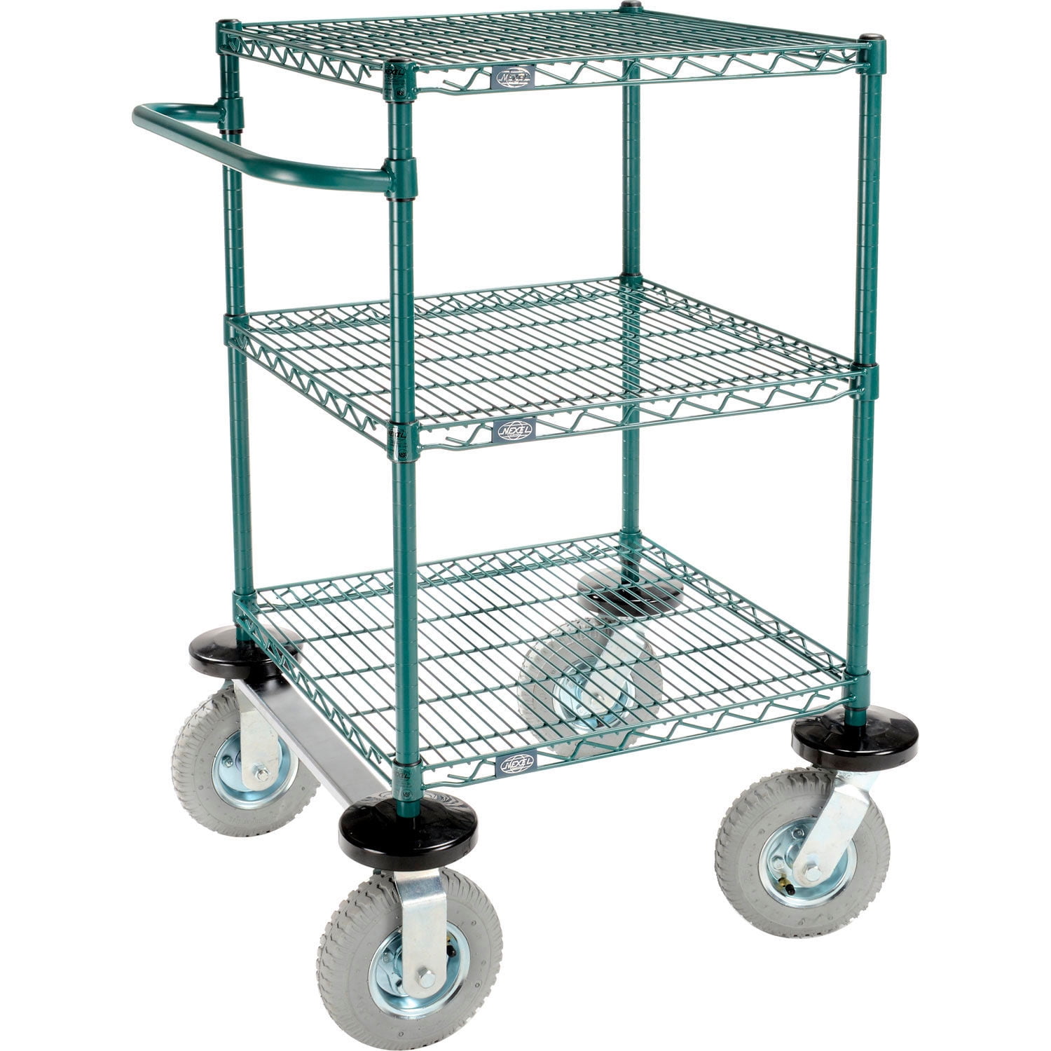 Nexel 3 Shelf Cart, Poly-Green, 24"L x 24"W x 43"H, Pneumatic Rigid ...