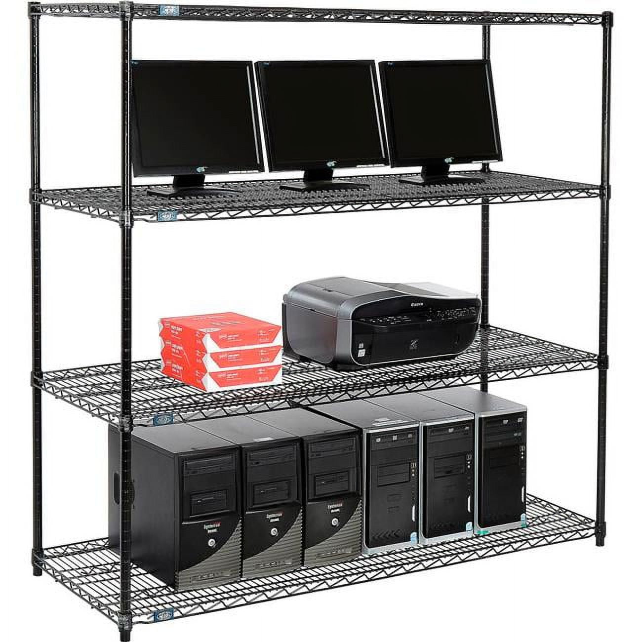 Nexel 4-Shelf Wire Computer LAN Workstation, Black - 60 x 24 x 63 in ...