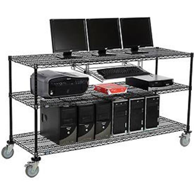 Nexel 695382BK 3-Shelf Mobile Wire Computer LAN Workstation with ...