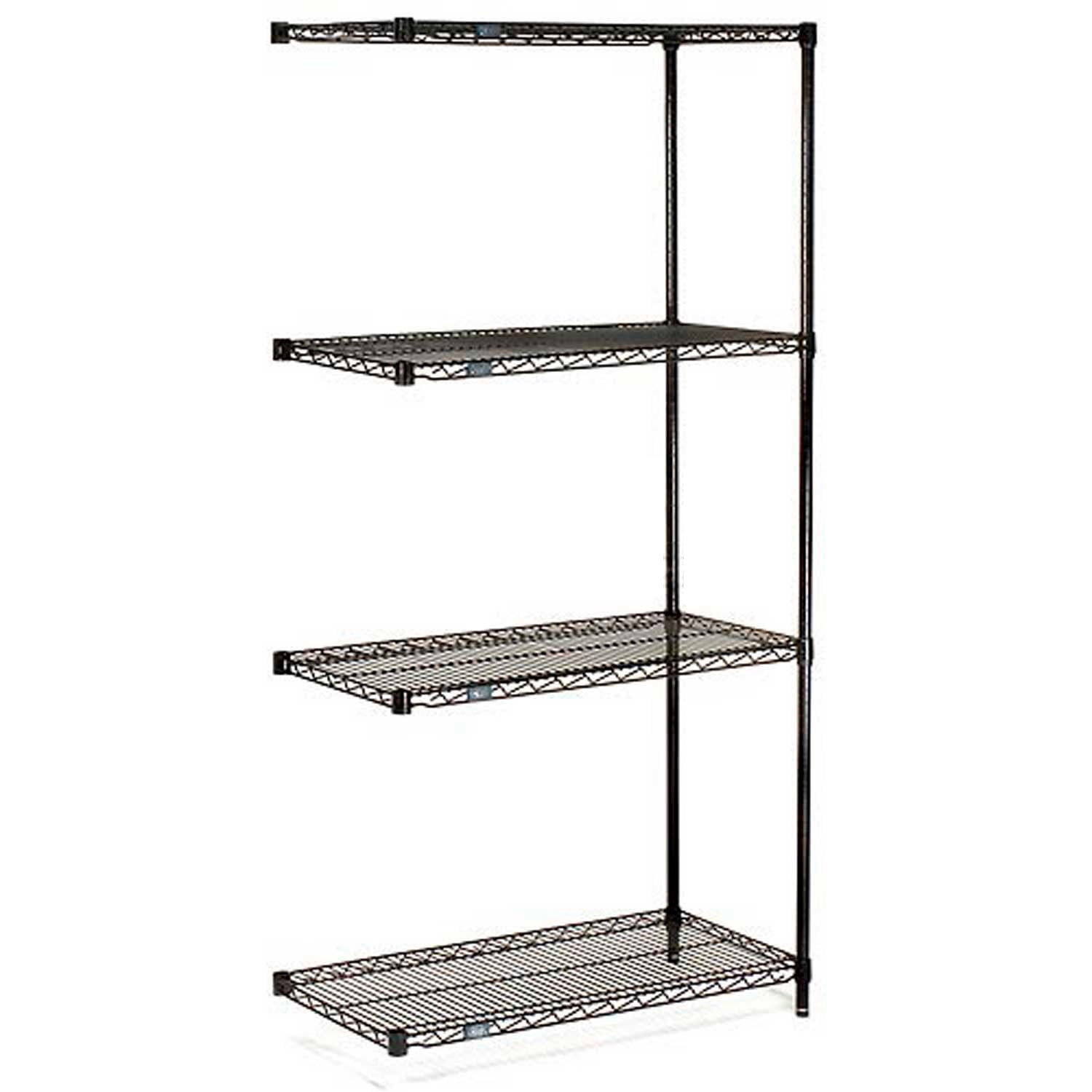 Nexel Black Epoxy, 4 Tier, Wire Shelving Add-On Unit, 30"W x 14"D x 86 ...