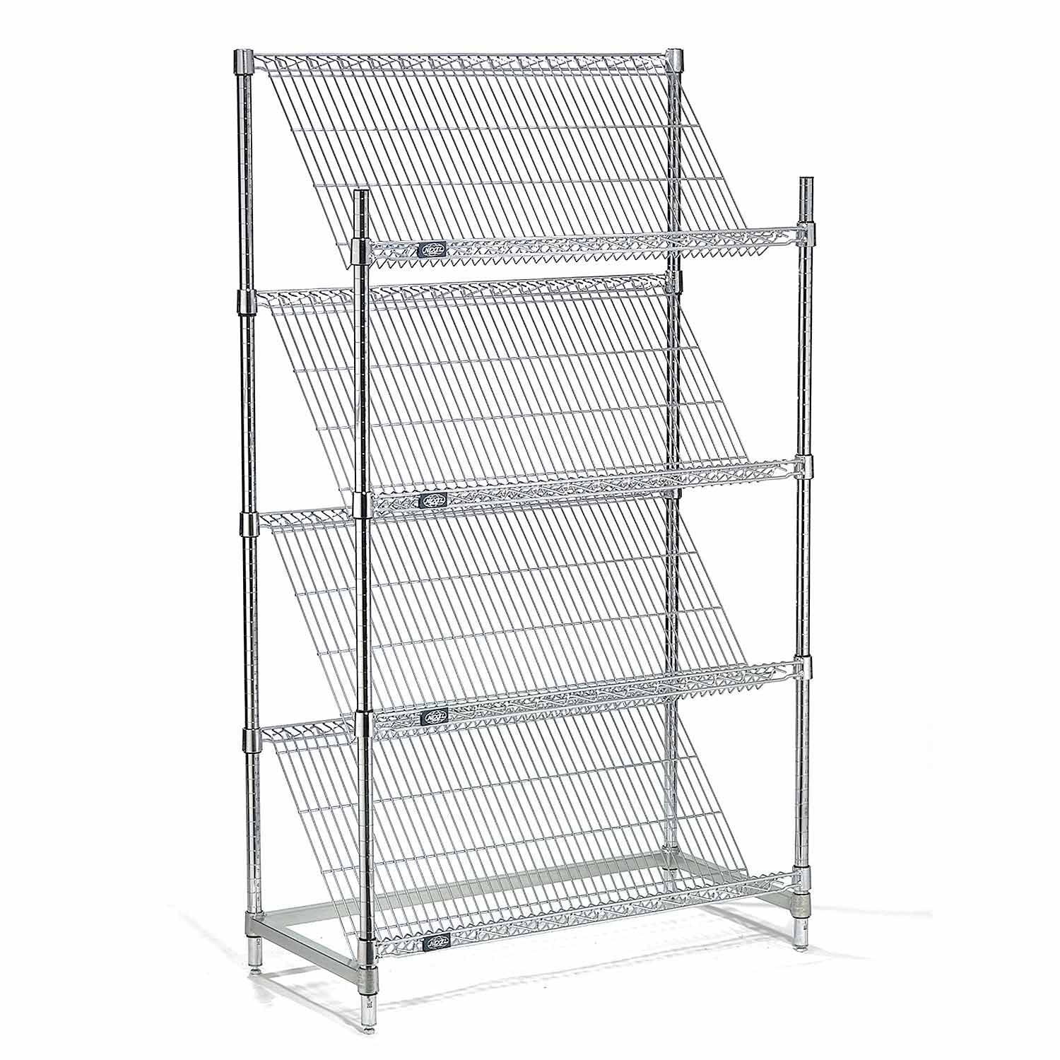 Nexel Chrome Slant Wire Shelving, 4 Shelves, 48"W x 18"D x 63"H ...