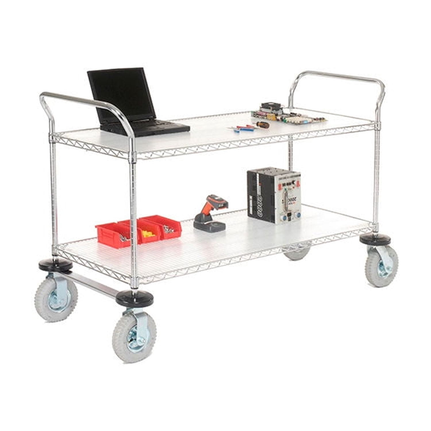 Nexel 2 Shelf Utility Cart Chrome 30""W x 21""D x 42""H Pneumatic ...