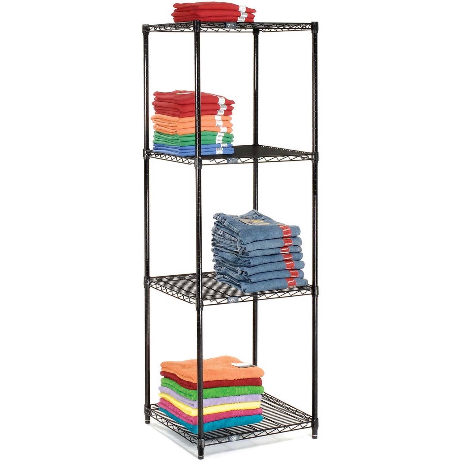 Nexel 4 Shelf Black Epoxy Wire Shelving Unit Starter 72""W x 24""D x 86 ...