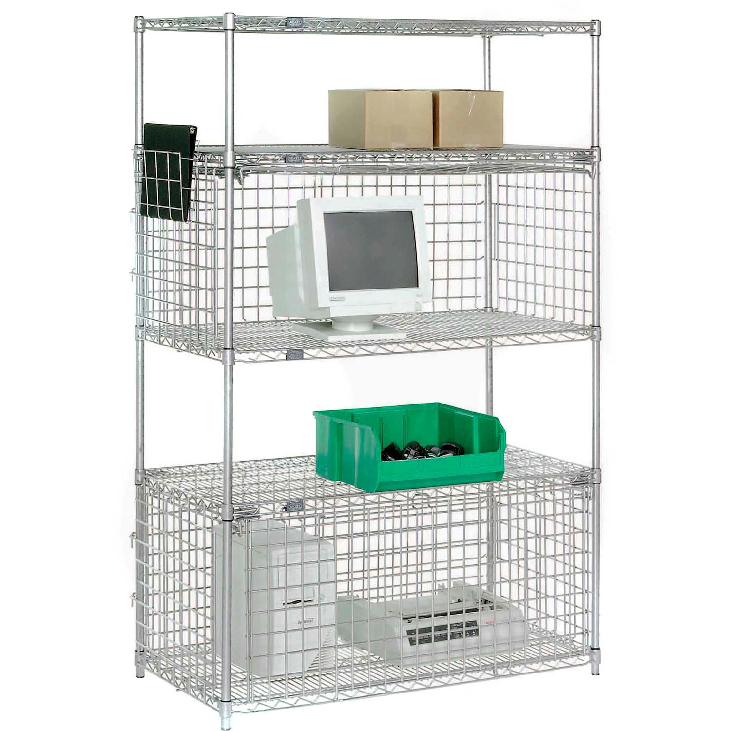 Nexel Chrome, Wire Shelving Unit, 2 Enclosures, 48"W x 18"D x 74"H ...