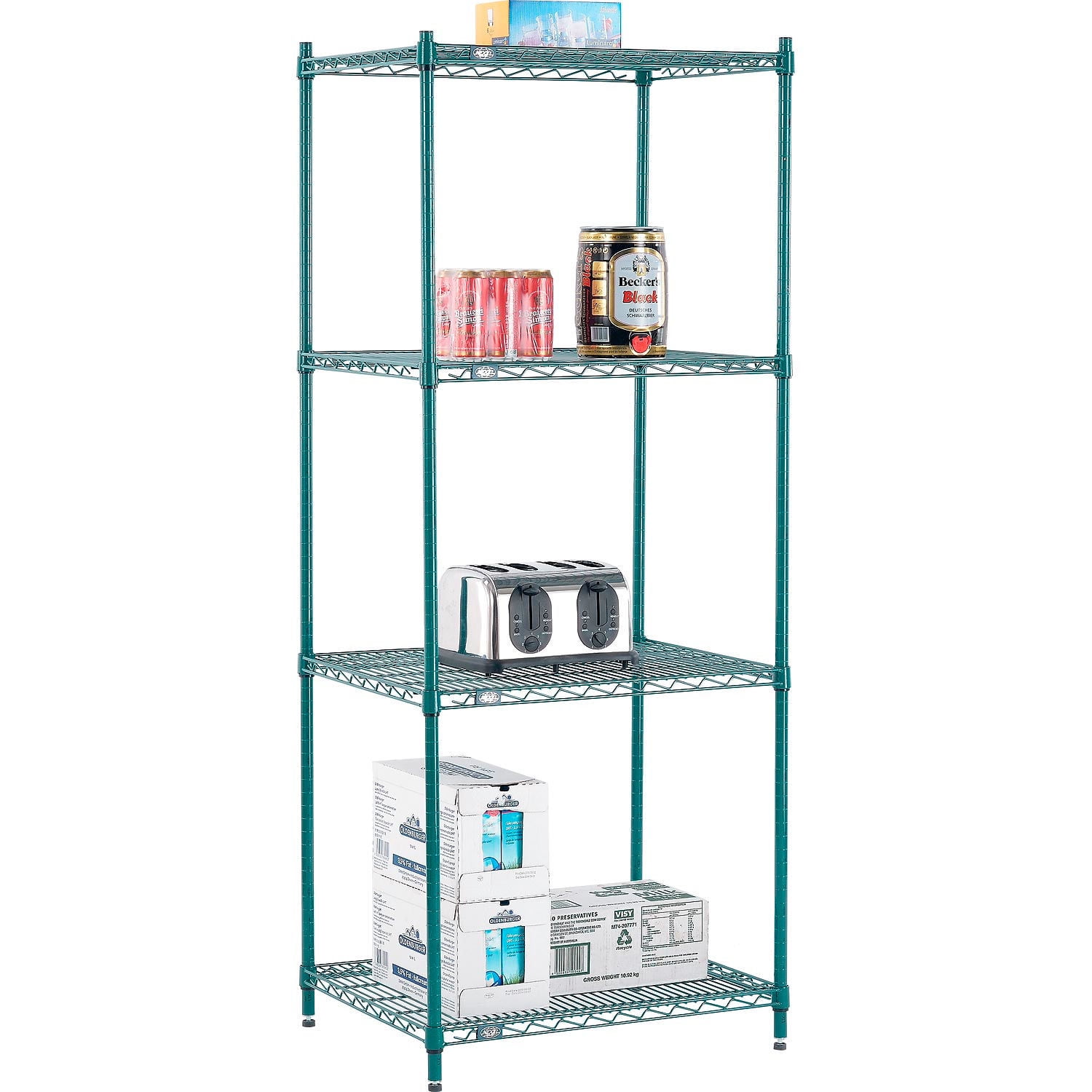 Nexel Poly-Green, 4 Tier, Wire Shelving Starter Unit, 30"W x 21"D x 74 ...