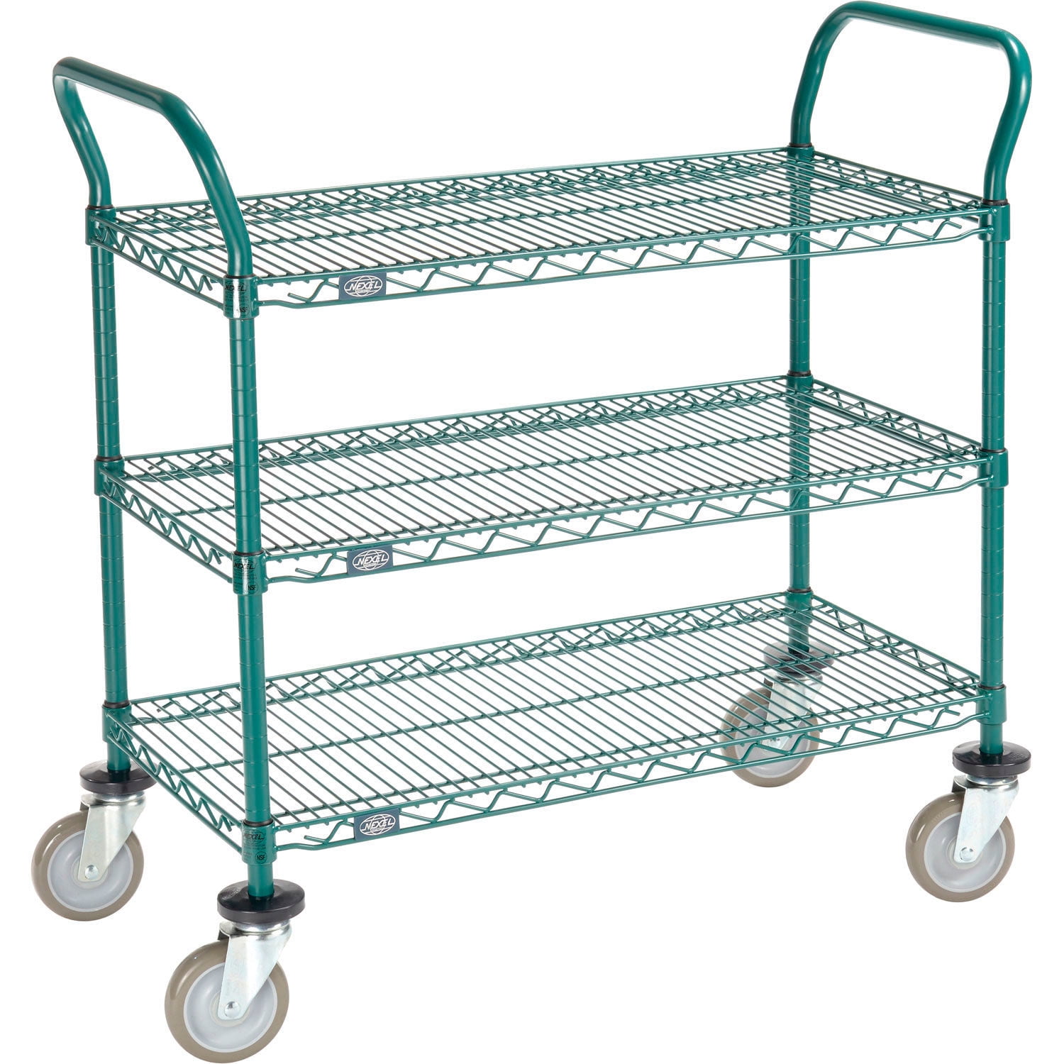 Nexel Utility Cart, 3 Shelf, Poly-Green, 36"L x 18"W x 39"H ...
