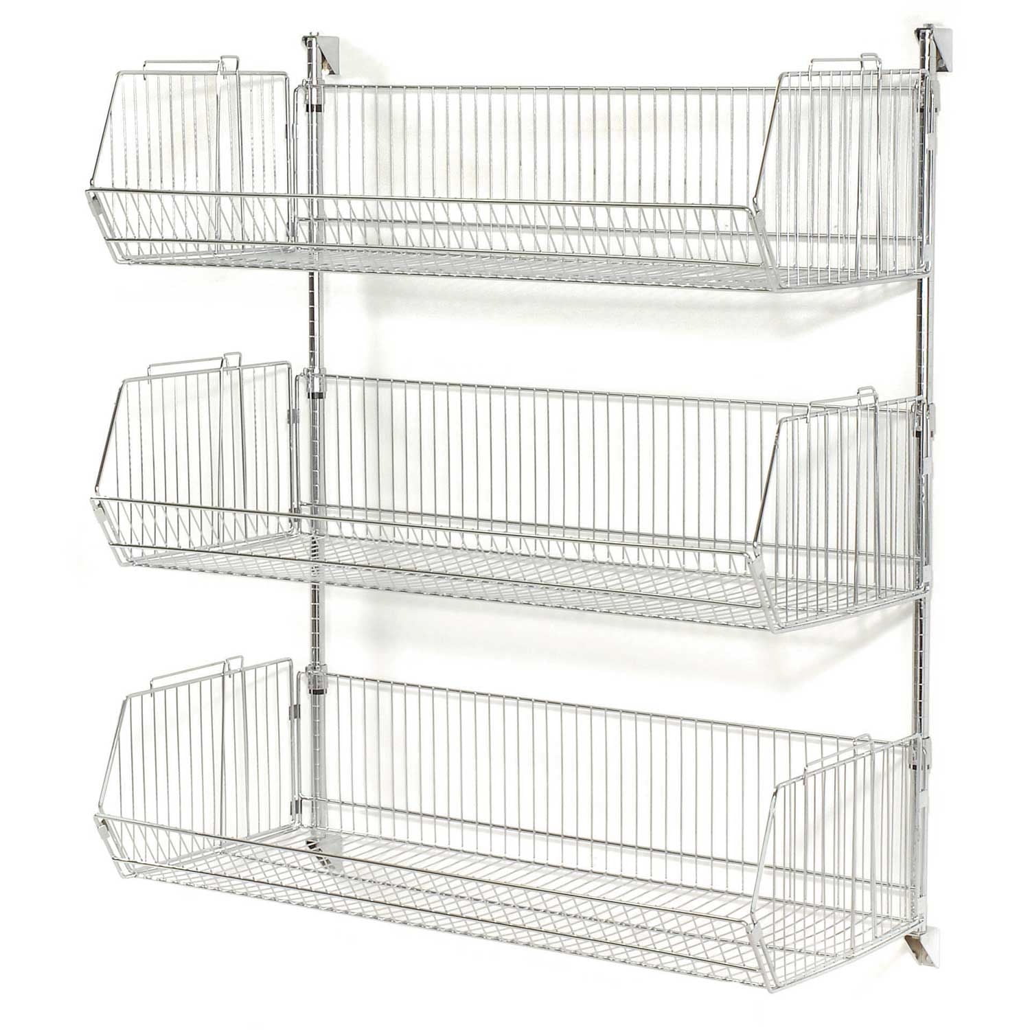 Nexel Wall Mount Basket Kit, 3 Basket, Chrome, 48"W x 14"D x 9"H ...