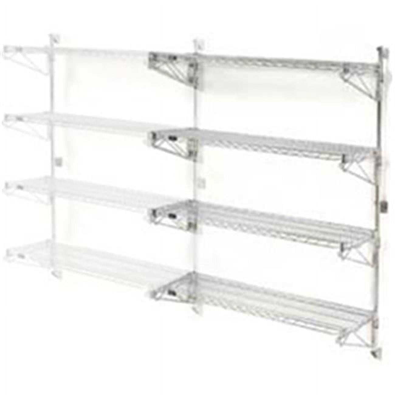 Nexel Wall Mount Wire Shelving Add-On - 4-Shelf, Chrome - 30 x 14 x 63 ...