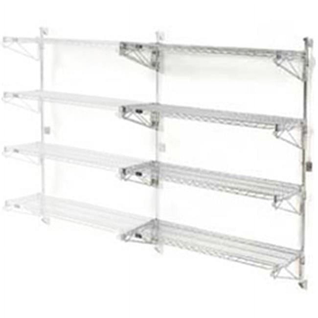 Nexel Wall Mount Wire Shelving Add-On - 4-Shelf, Chrome - 48 x 24 x 63 ...
