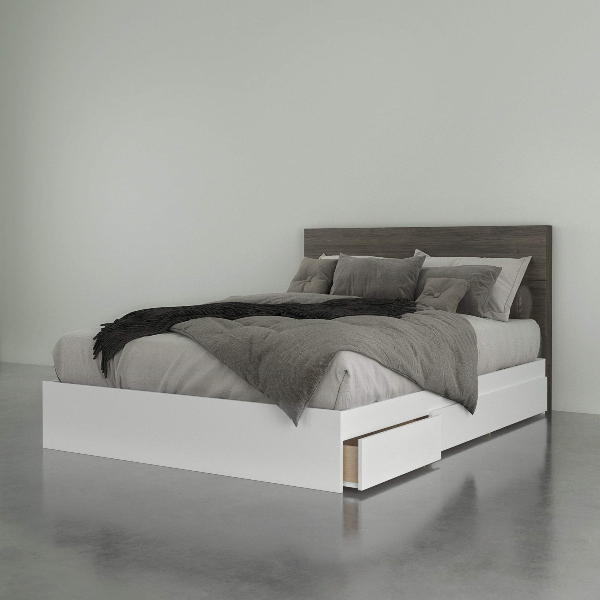 Nexera 2-Piece Bedset With Bed Frame And Headboard, Queen|Bark Grey ...
