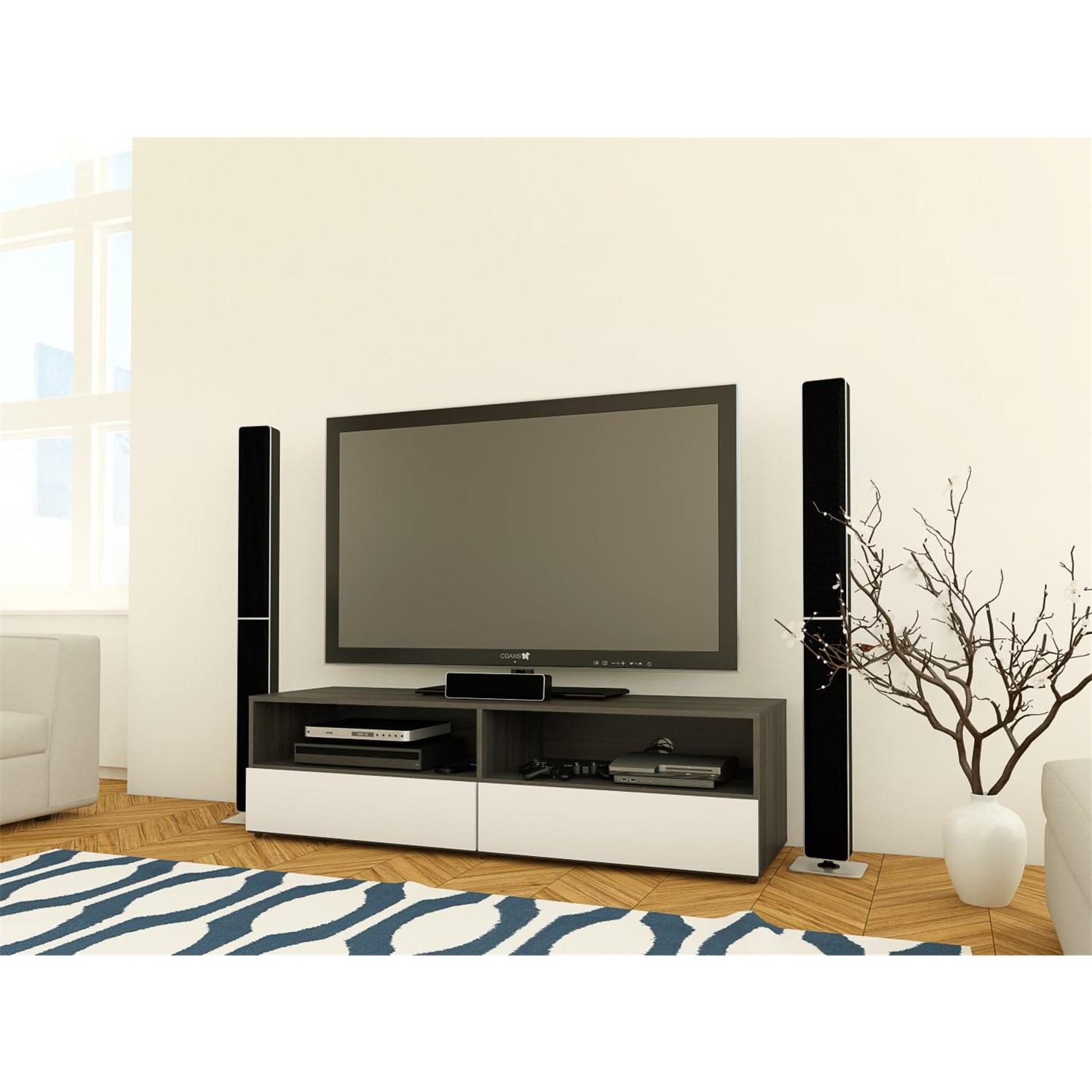 Nexera Allure 60" TV Stand in White Lacquer & Ebony - Walmart.com