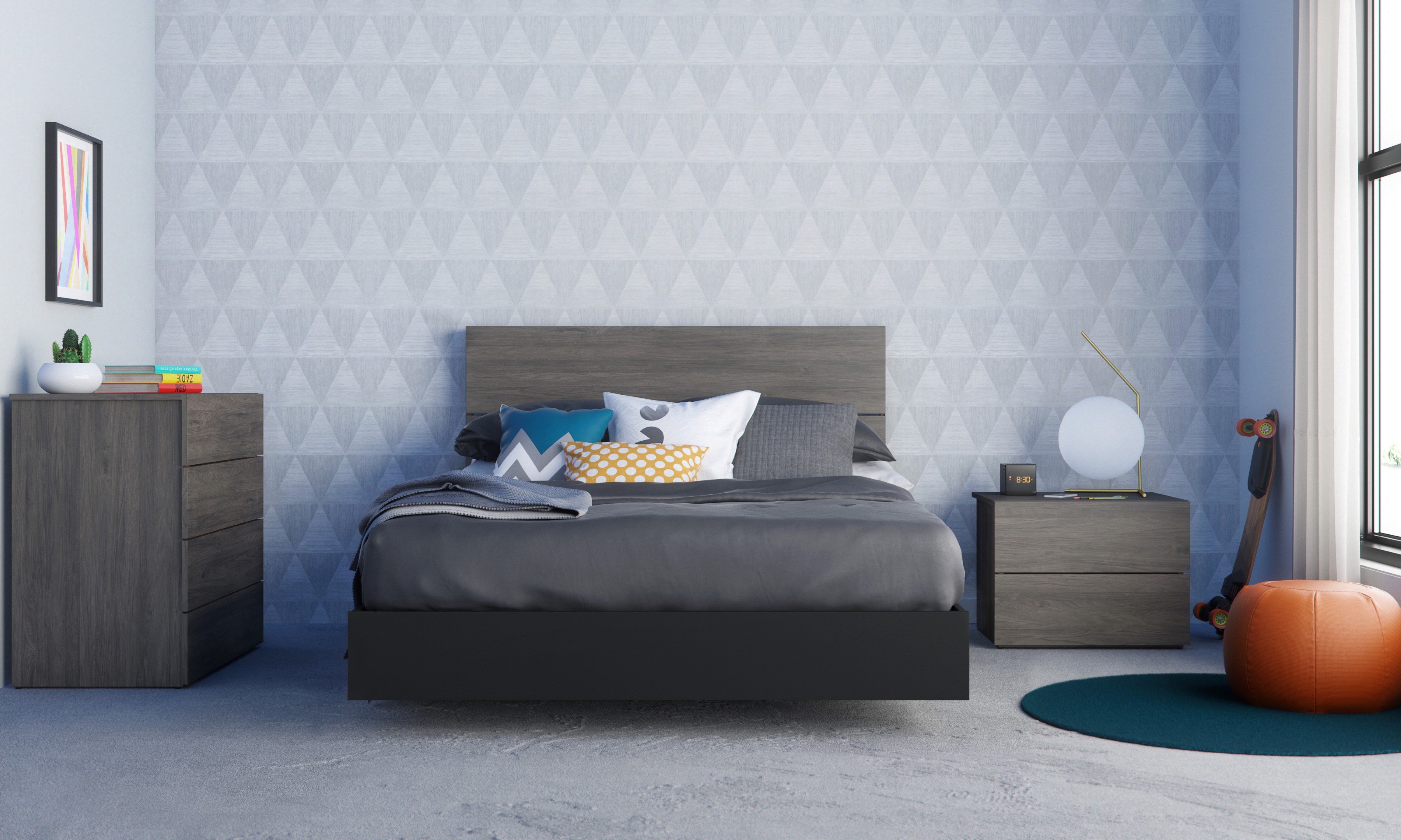 Nexera Apollo 4 Piece Full Size Bedroom Set, Bark Grey and Black ...