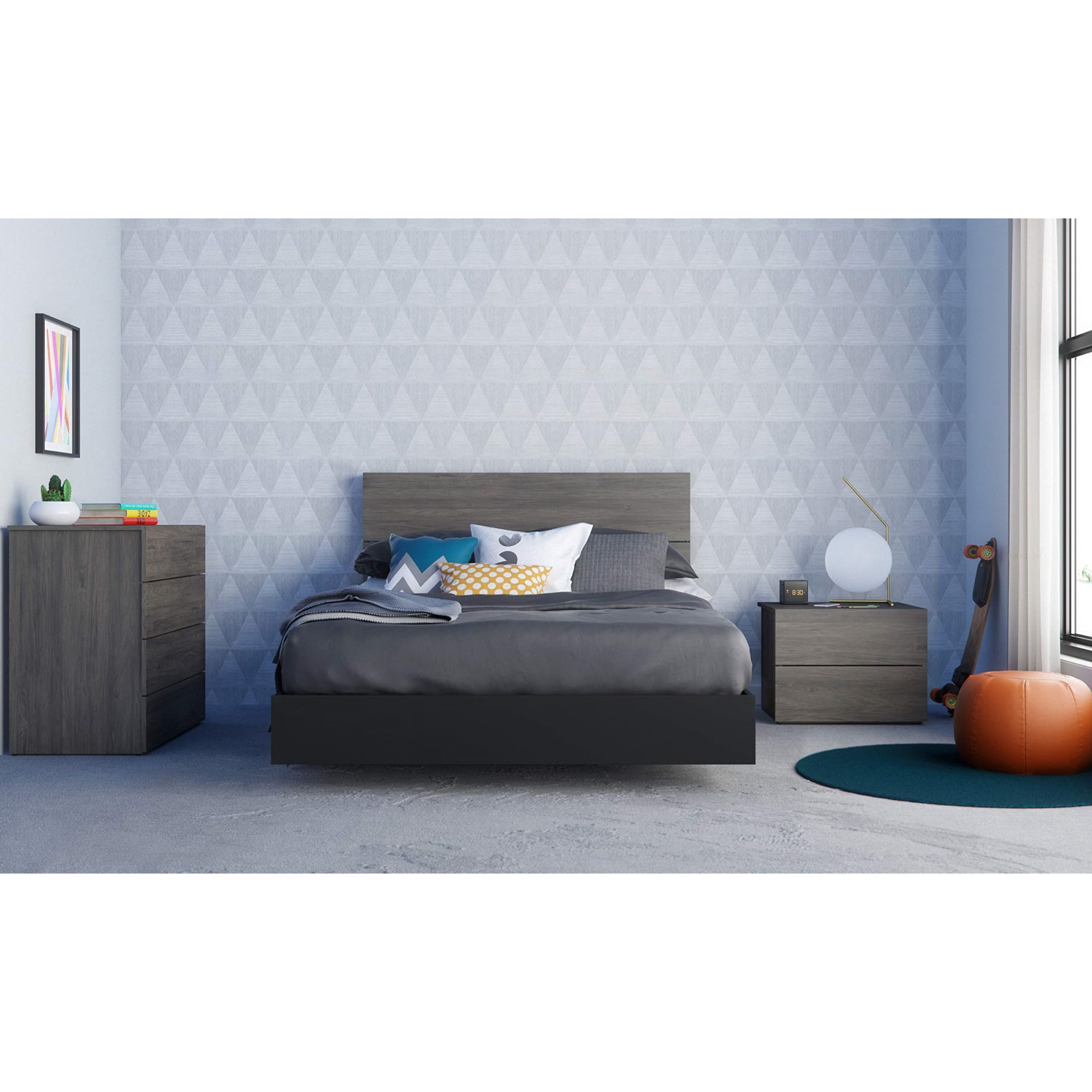 Nexera Apollo Full Size Bedroom Set, Bark Grey and Black, 4-Piece with ...