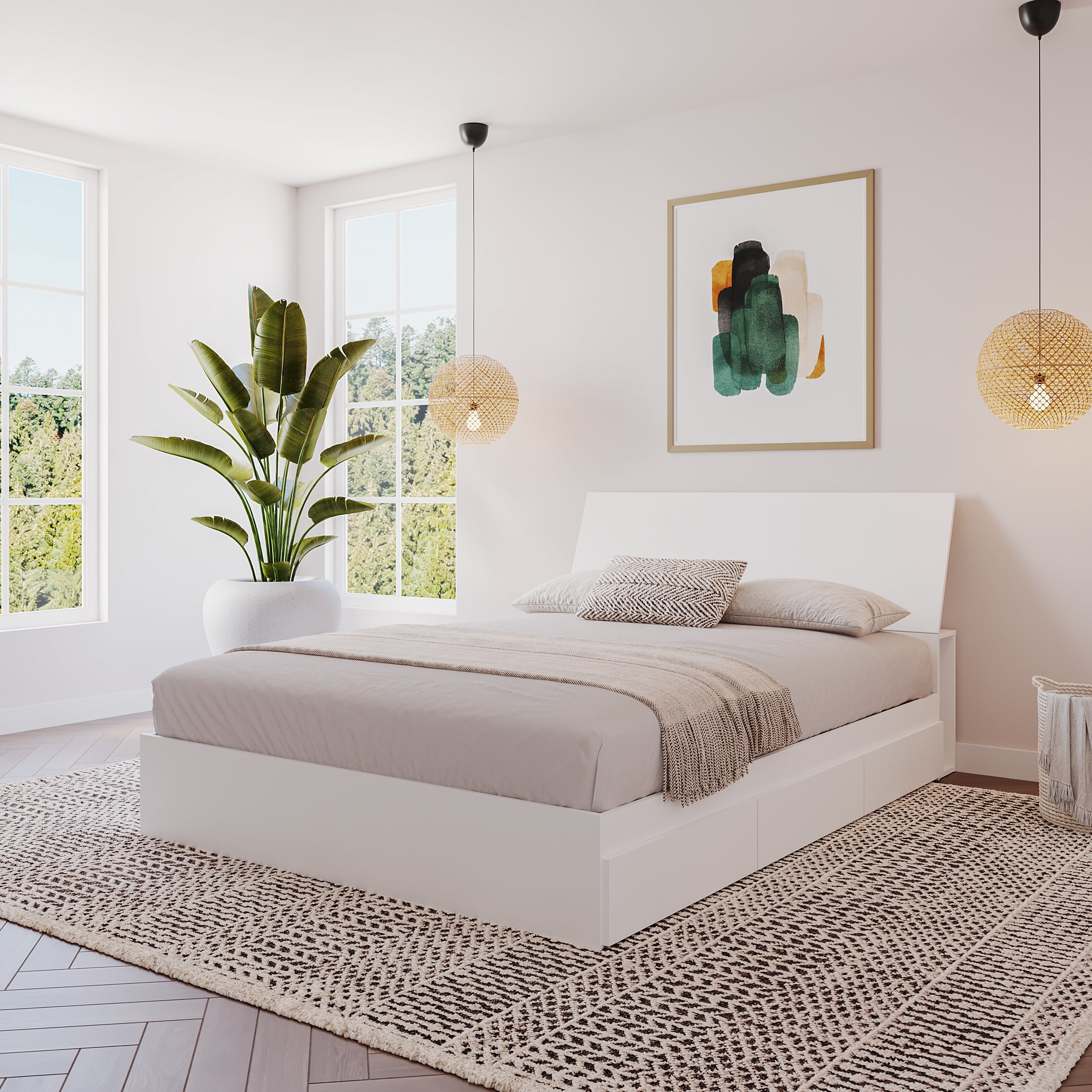 Nexera Blvd 3 Drawer Storage Platform Bed - White - Walmart.com