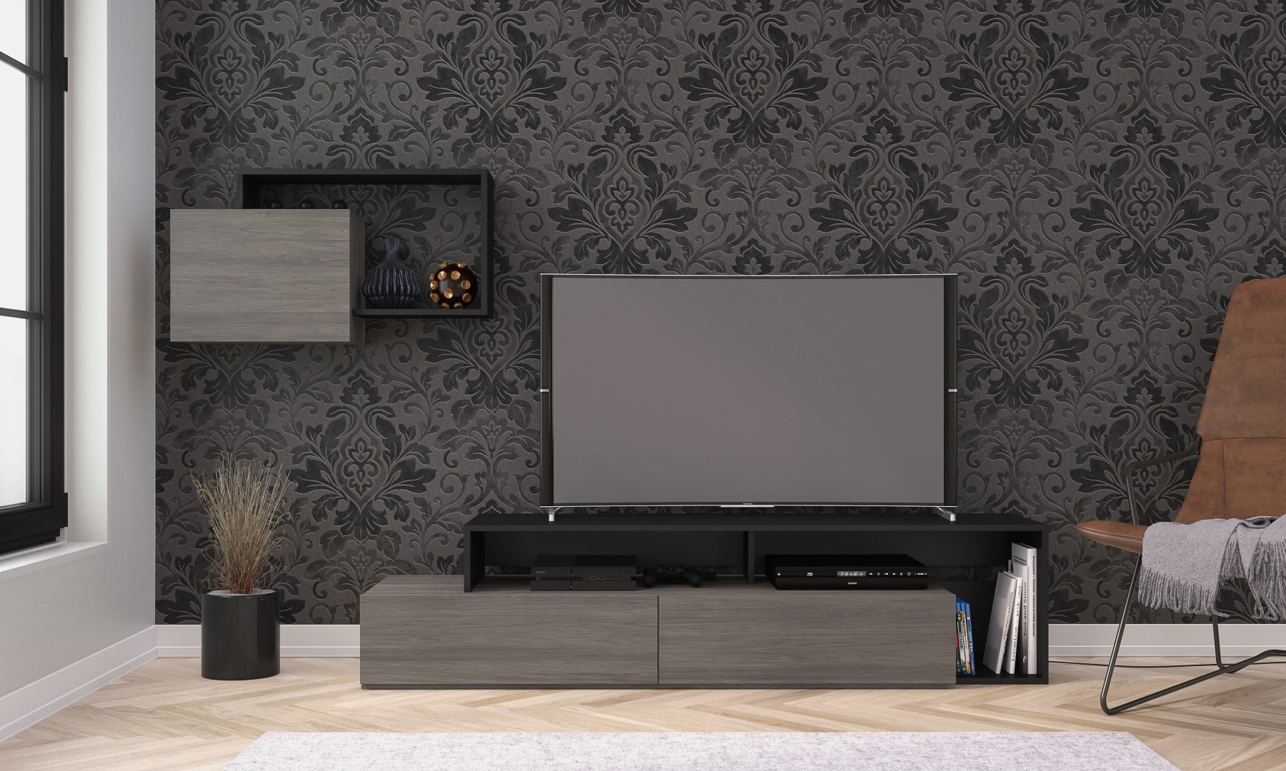 Nexera Damask 2 Piece Entertainment Bundle, Black & Bark Grey - Walmart.com