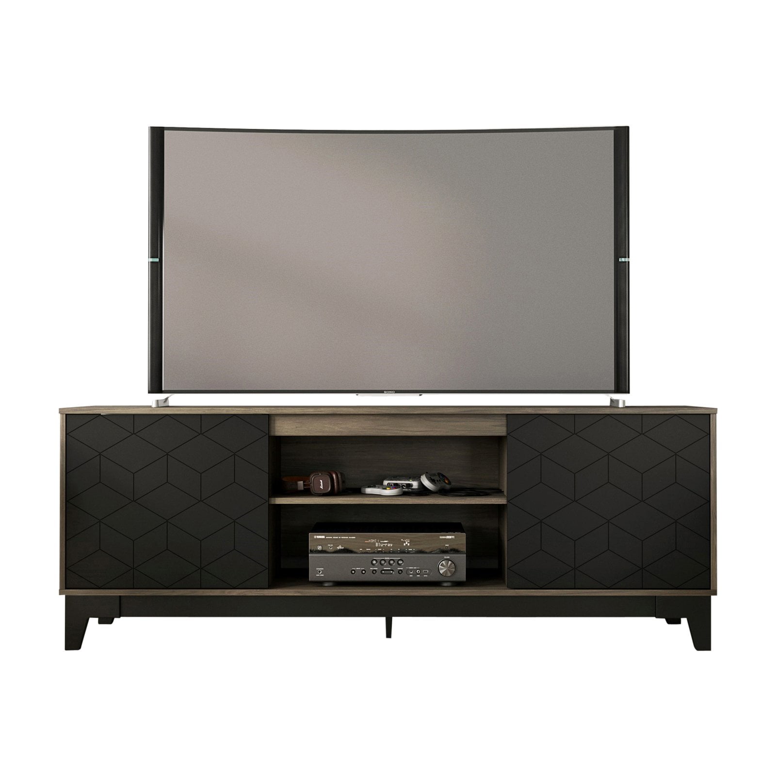 Nexera Hexagon TV Stand with Shelves for TVs up to 80 in., Bark Gray ...
