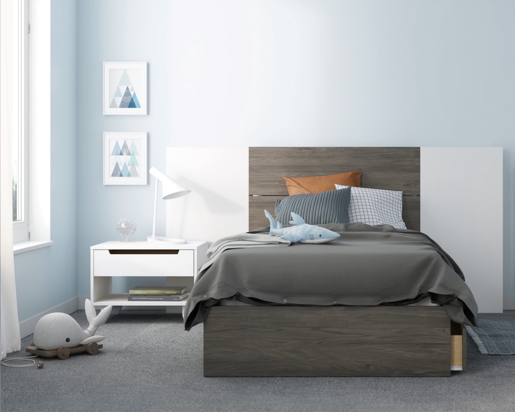 Nexera Interval 4 Piece Twin Size Bedroom Set, Bark Grey and White ...