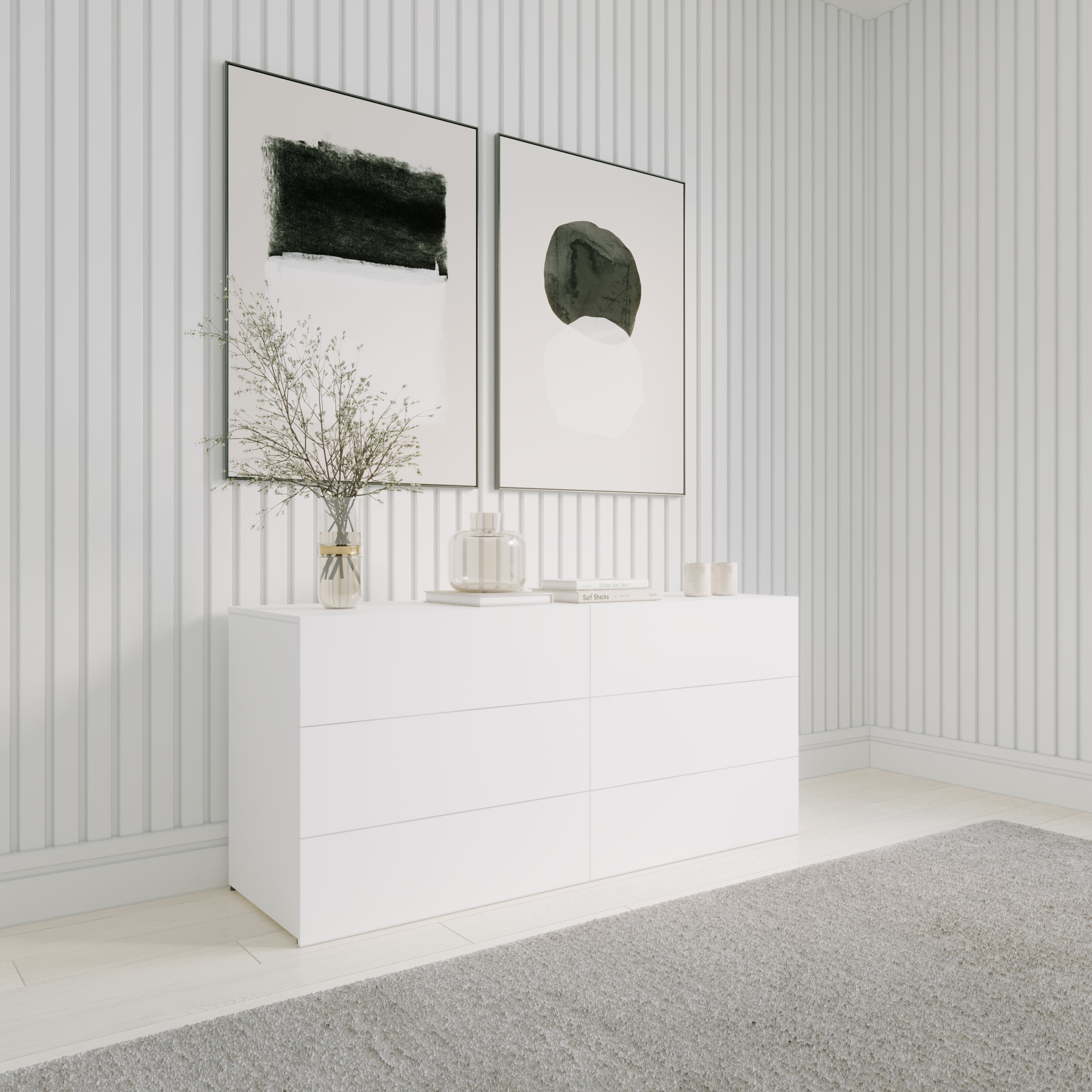 Nexera James Modern 6 Drawer Dresser, White, Scandinavian Design, Metal ...