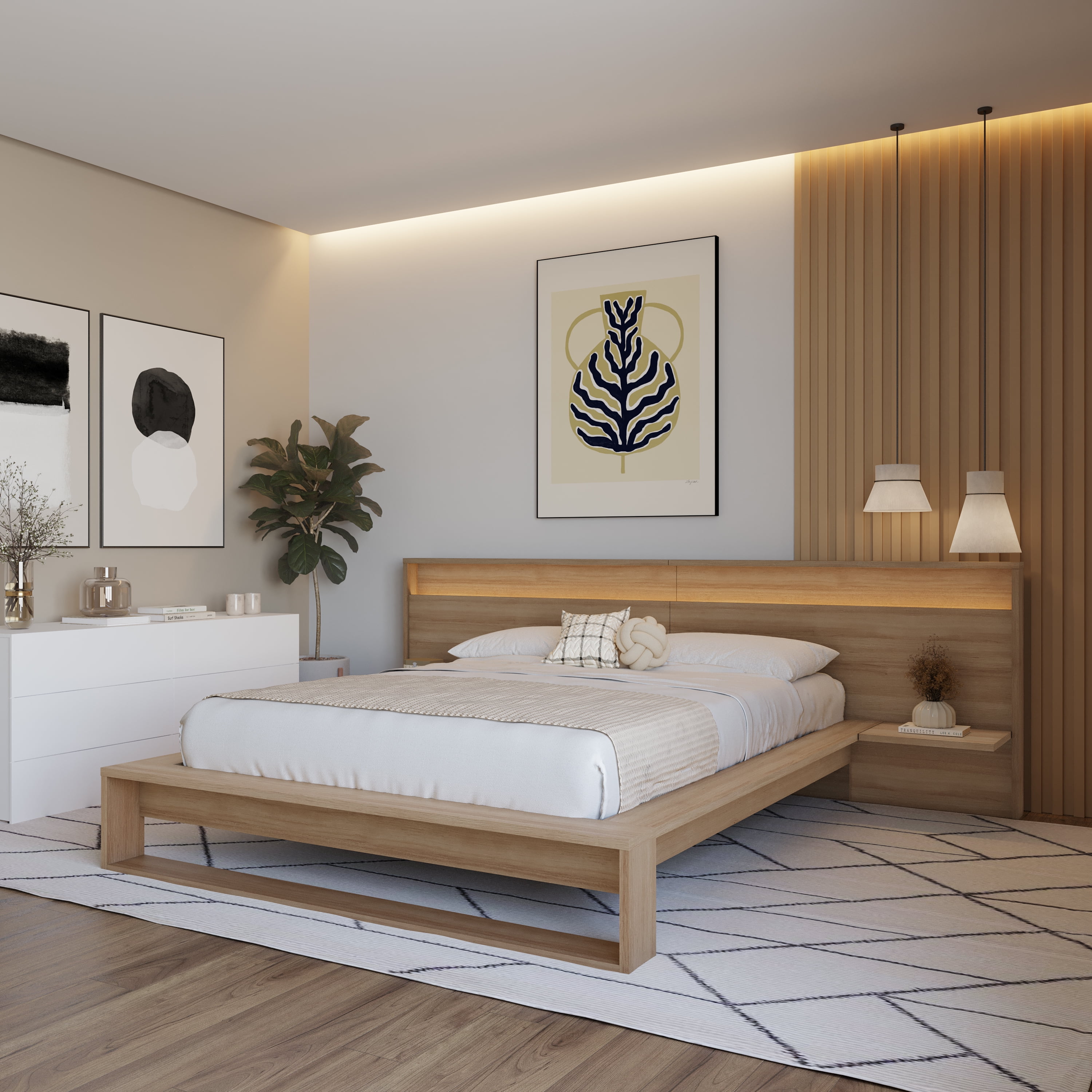 Nexera Lido Queen Size Extended Headboard with Integrated Shelves and ...