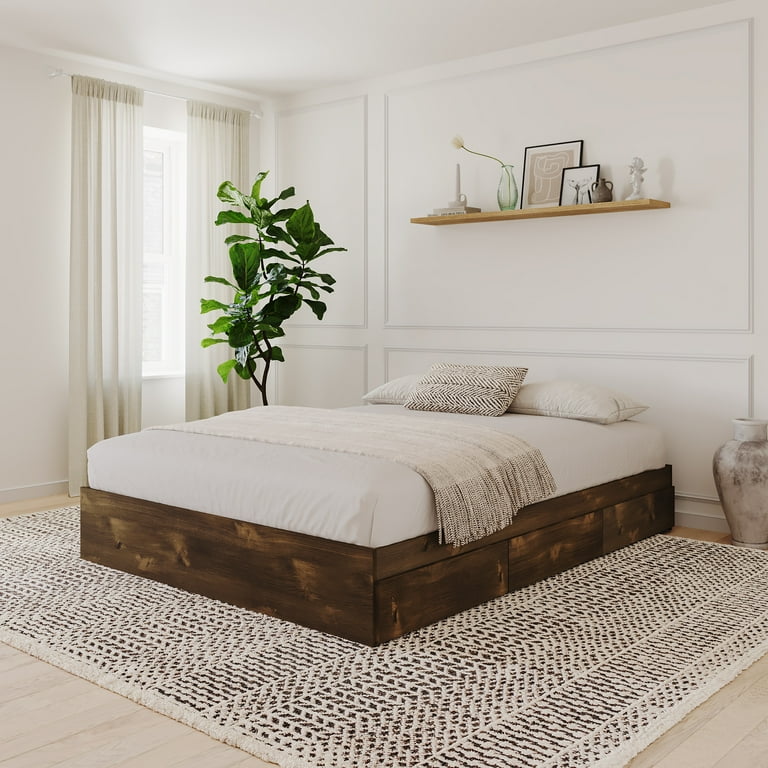 Nexera Queen Size Storage Wood Bed Frame with 3 Drawers Truffle