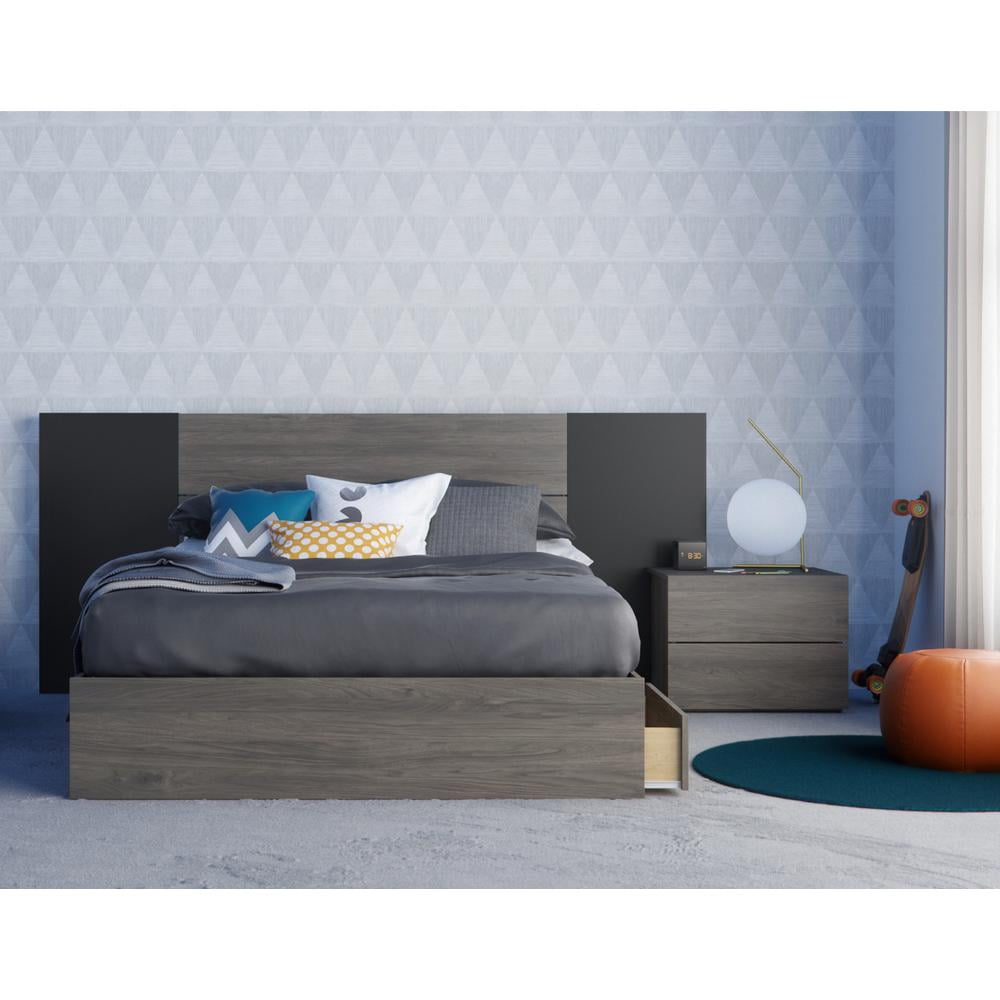 Nexera Random 4 Piece Full Size Bedroom Set, Bark Grey and Black ...