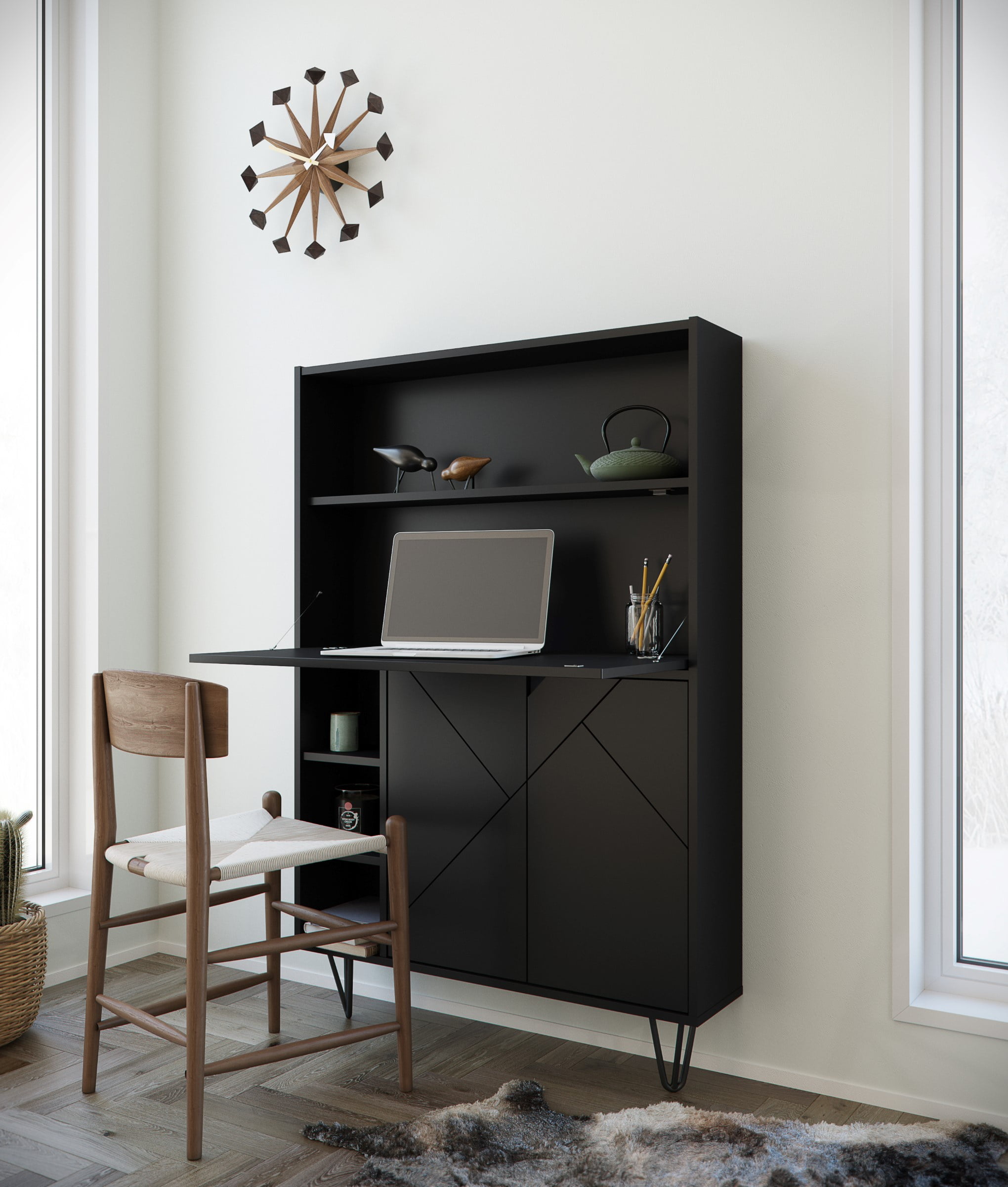 Nexera Slim Secretary Bookcase Desk with Storage, Black - Walmart.com