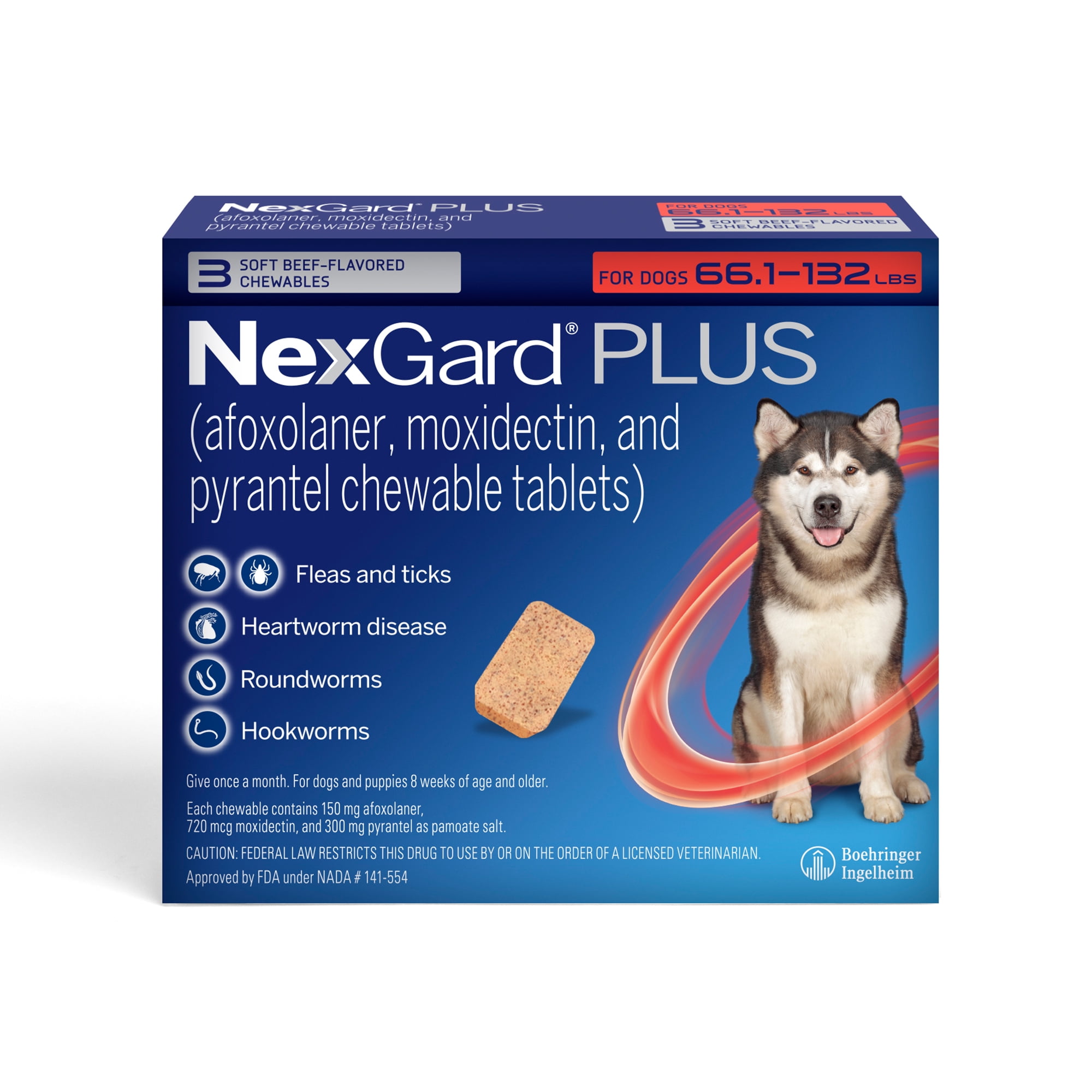 NexGard Plus Flea, Tick & Heartworm Chewable for Dogs 66.1-132 lbs ...