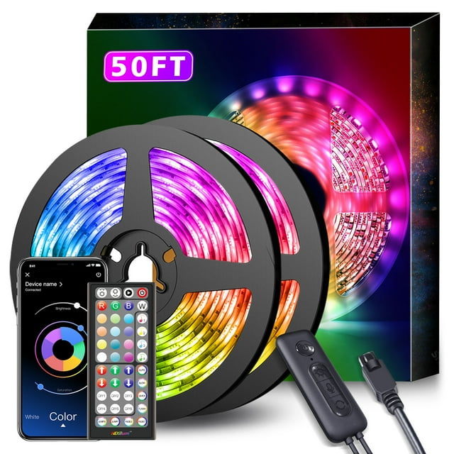 Nexillumi 50ft LED Lights for Bedroom, Dorm, Decor with App, Music Sync ...
