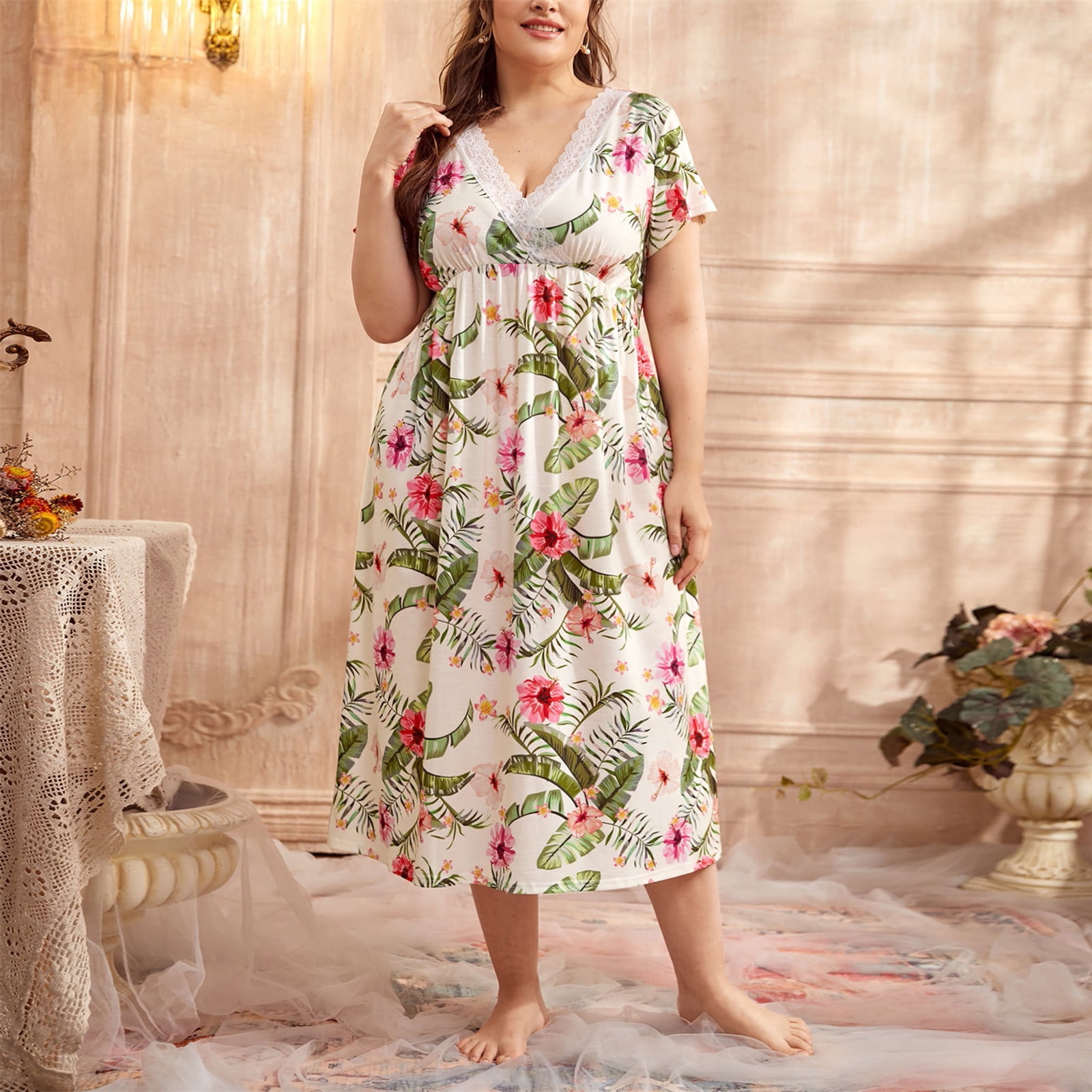 Nexjvus Womens Pajamas Plus Size Summer Dress Loungewear Nightdress ...
