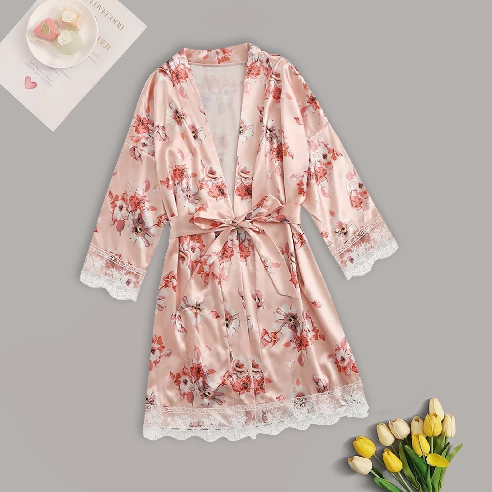 Nexjvus Womens Robe Vintage Satin Robe for Women Home Silk Floral Short ...