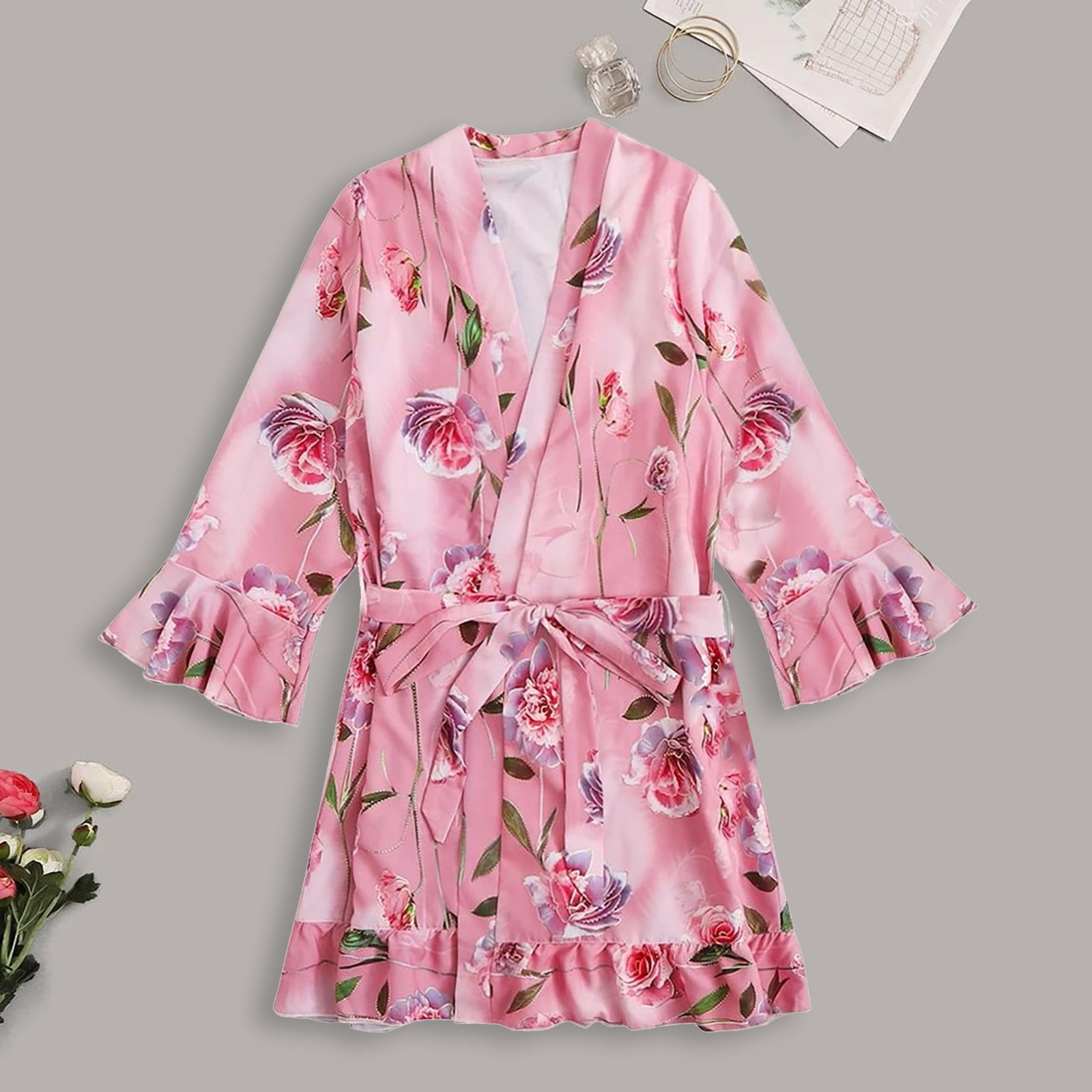 Nexjvus Womens Robes Clearance Vintage Satin Robe for Women Home Silk ...