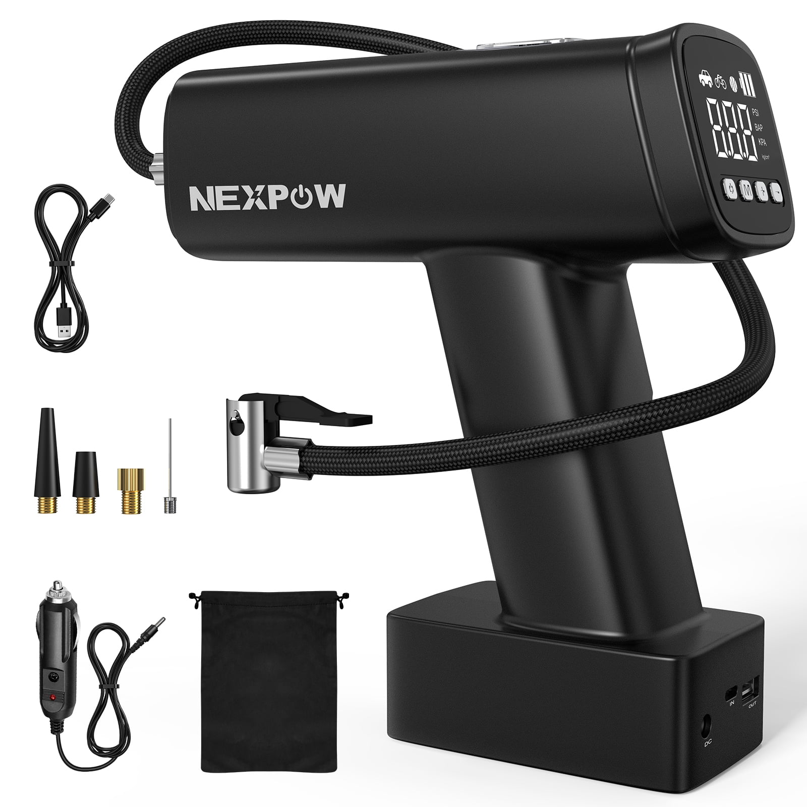 NEXPOW Portable Air Compressor - 160 PSI Tire Inflator with LED and ...