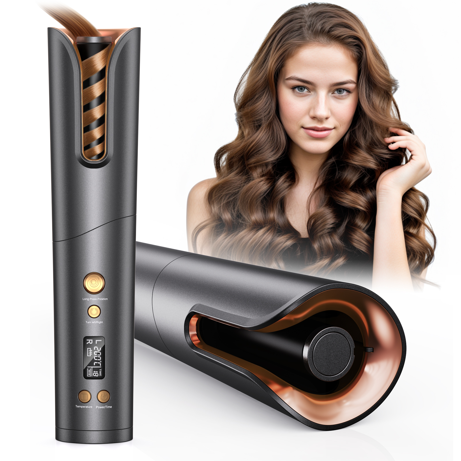 NIYPS Cordless Hair Curler-Cordless USB Rechargeable Automatic Curling ...