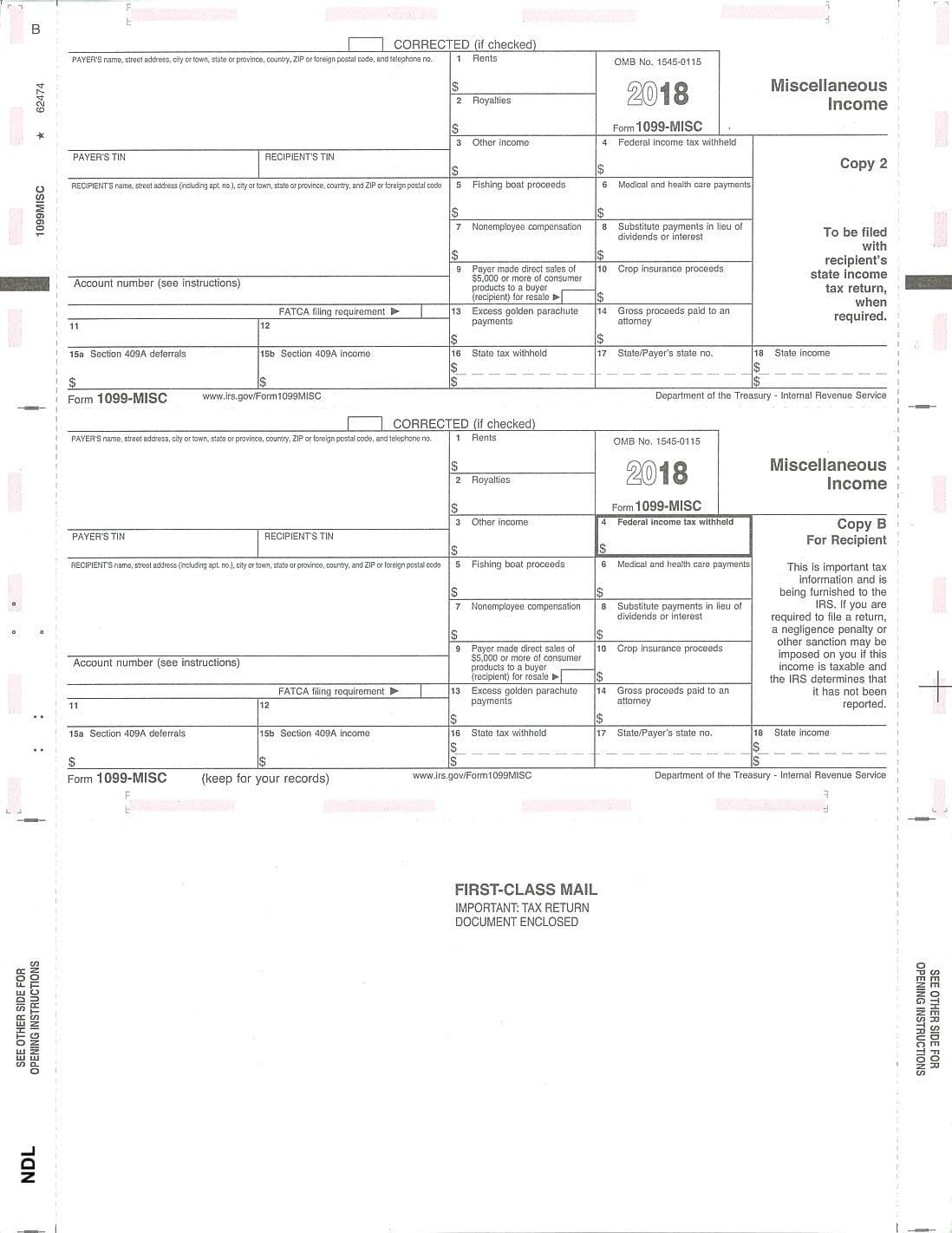 Next Day Labels Pressure Seal 1099 Forms 1099 Misc 2 Per Page, 8-1/2 x ...