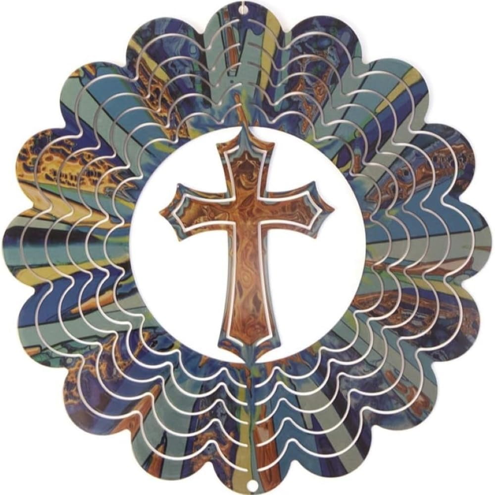 Next Innovations Cross Wind Spinner - 11" Kaleidoscope Cross Blue Metal ...