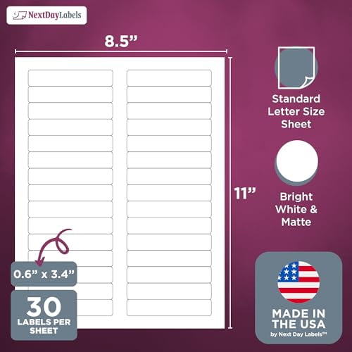 NextDayLabels - 3-7/16" x 2/3" Rectangular Sticker Labels for Printer ...