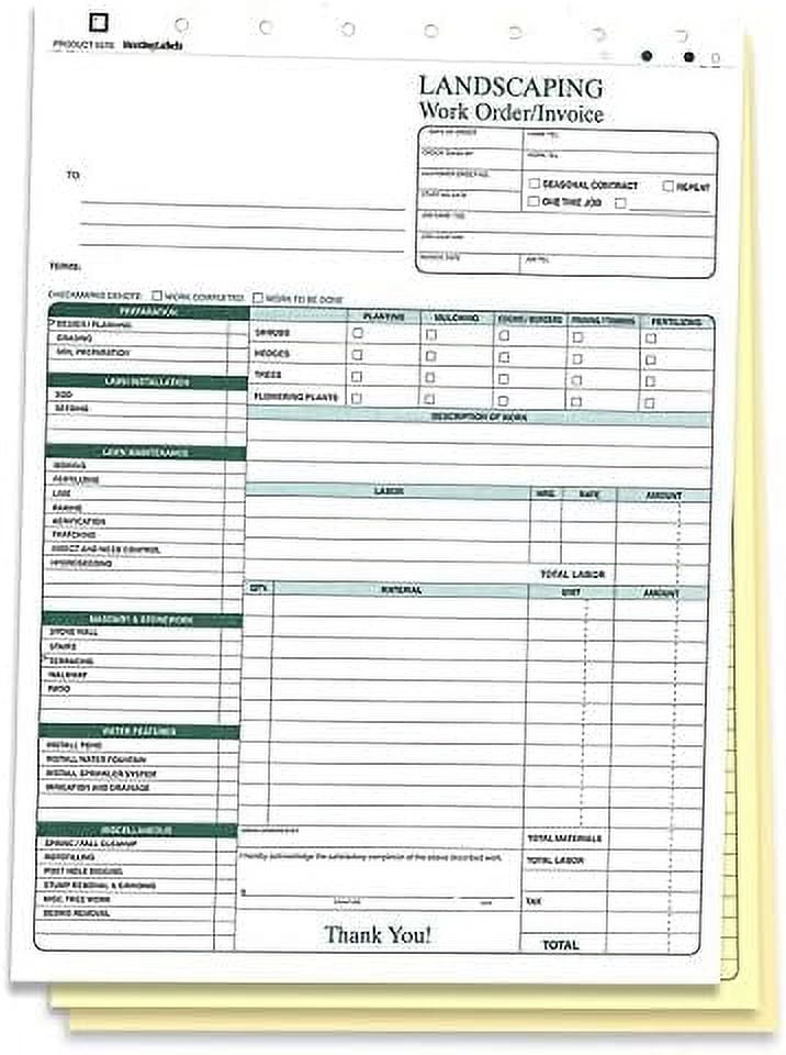 NextDayLabels - Landscaping Work Order Form/Invoice/Billing Sheets, 3 ...