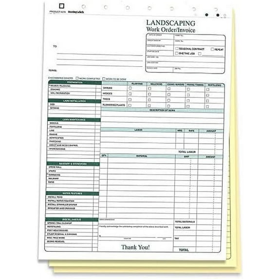 NextDayLabels - Landscaping Work Order Form/Invoice/Billing Sheets, 3 ...