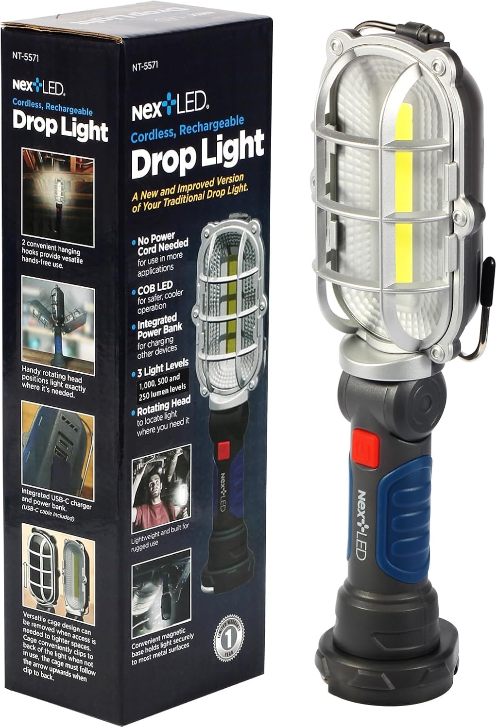 NextLED NT-5571 Rechargeable Magnetic LED Work Light, 1000 Lumen LED ...