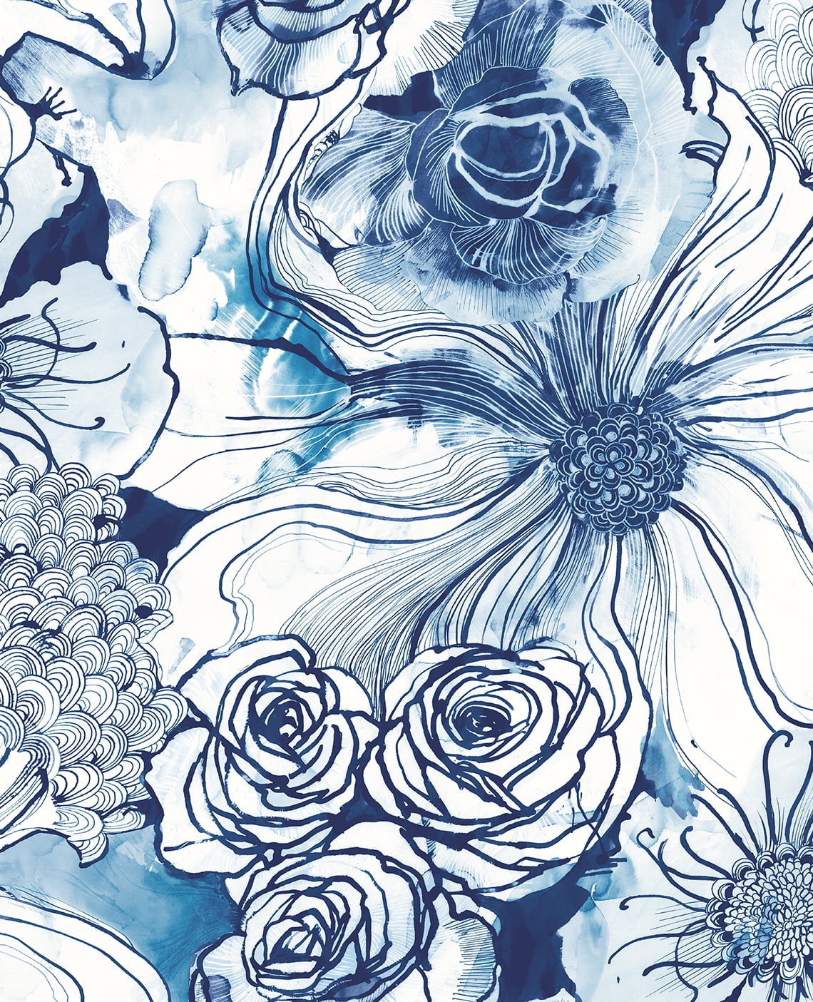 NextWall Removable Wallpaper - Harry & Grace Ink Rose Design, Peel and ...