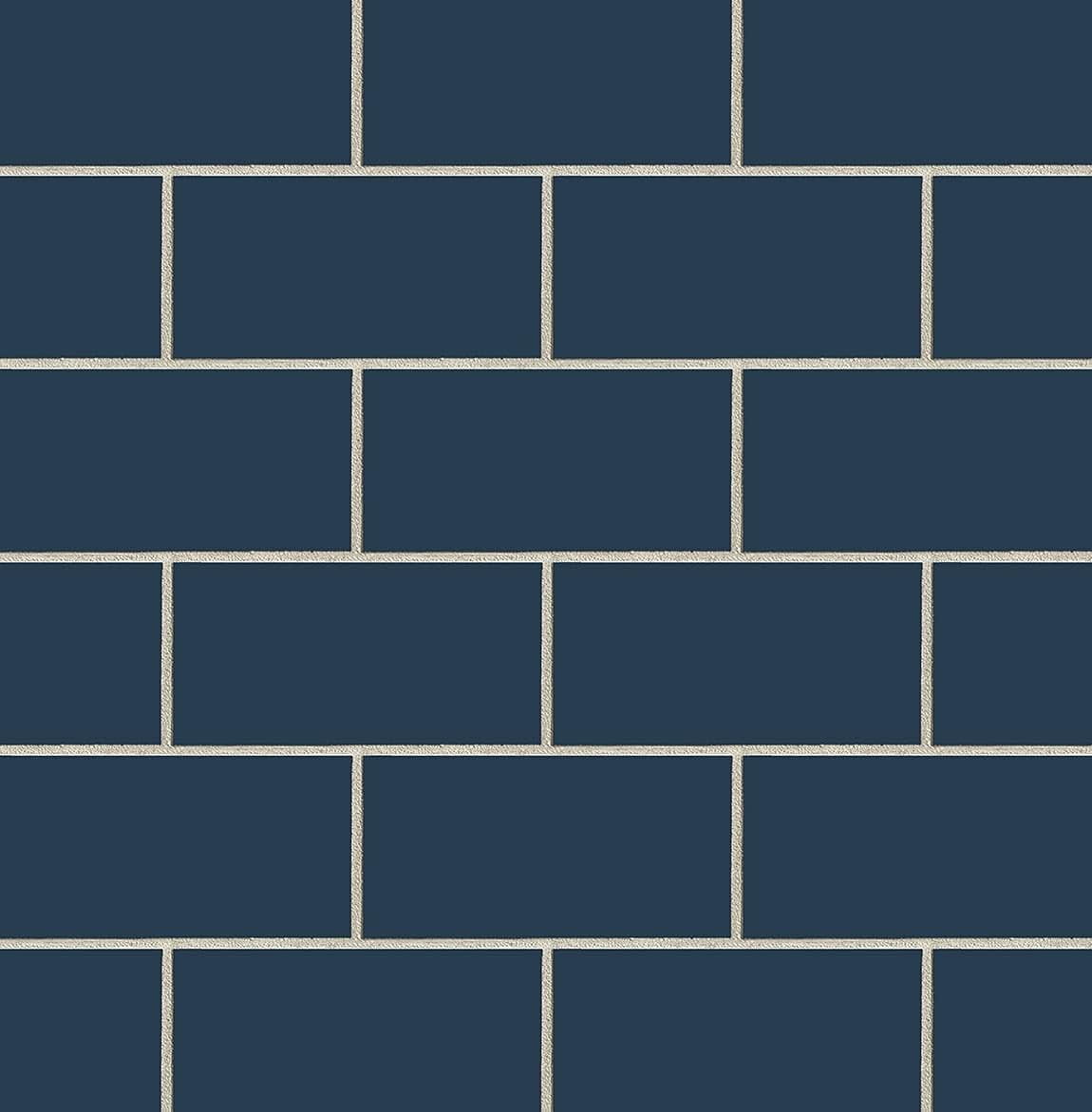 NextWall Retro Faux Subway Tile Peel and Stick Wallpaper (Navy Blue ...