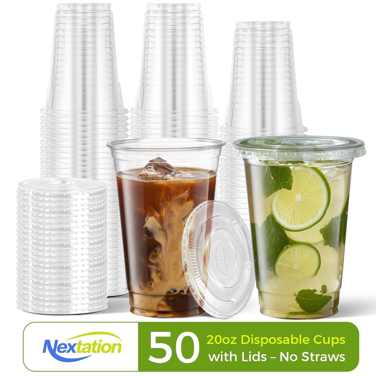 Nextation 50 Pack 20 oz Clear Plastic Cups with Lids (No Straws ...