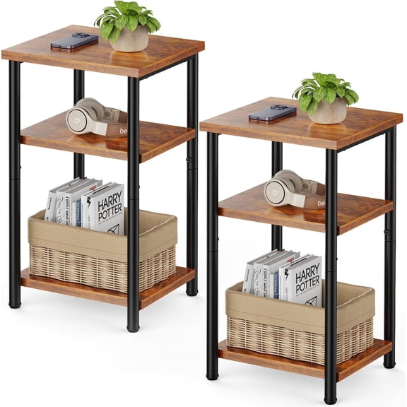 "HONEIER 2 Tier End Table, Small White Side Table with Storage Shelf ...